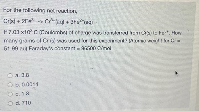 Solved For the following net reaction, | Chegg.com