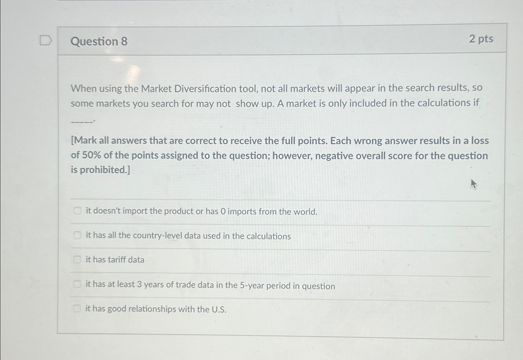 Solved Question 82 ﻿ptsWhen using the Market Diversification | Chegg.com