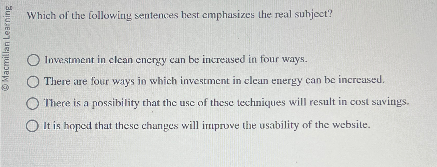 Solved Which of the following sentences best emphasizes the | Chegg.com