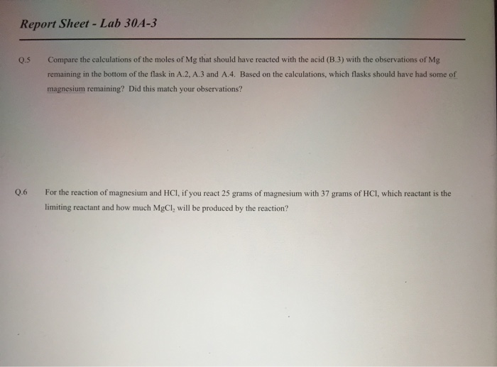 Solved Report Sheet - Lab 30A-3 Q.5 Compare the calculations | Chegg.com