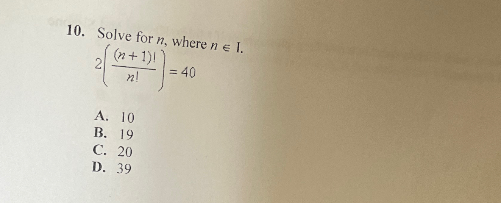 Solved Solve for n, ﻿where | Chegg.com