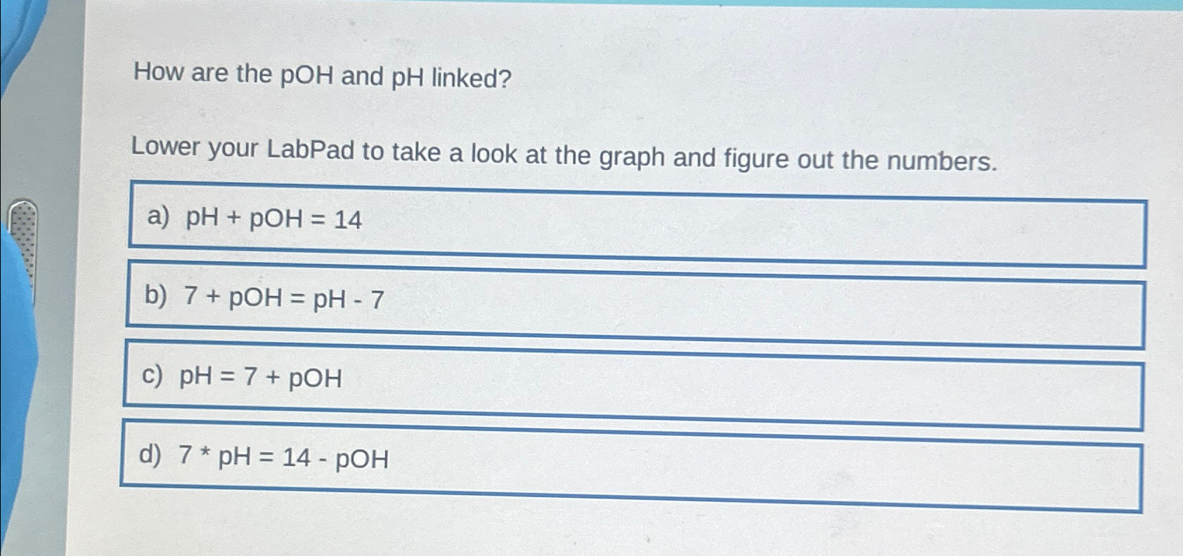 Solved How are the pOH and pH ﻿linked?Lower your LabPad to | Chegg.com
