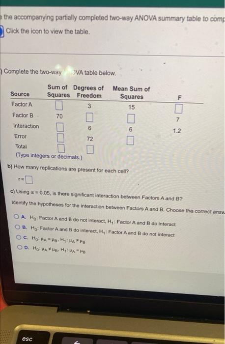 Solved the accompanying partially completed two-way ANOVA | Chegg.com