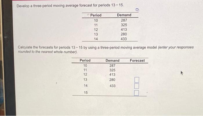 Solved Develop a three-period moving average forecast for | Chegg.com