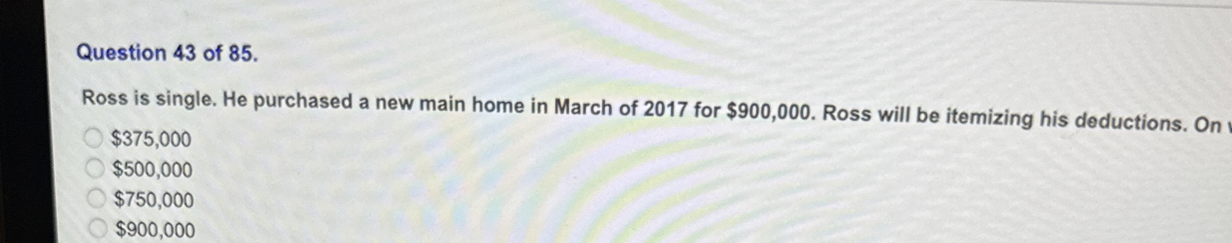 Solved Question 43 ﻿of 85.Ross is single. He purchased a new | Chegg.com