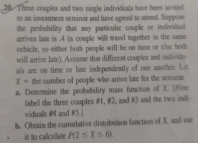 Solved Three couples and two single individuals have been | Chegg.com