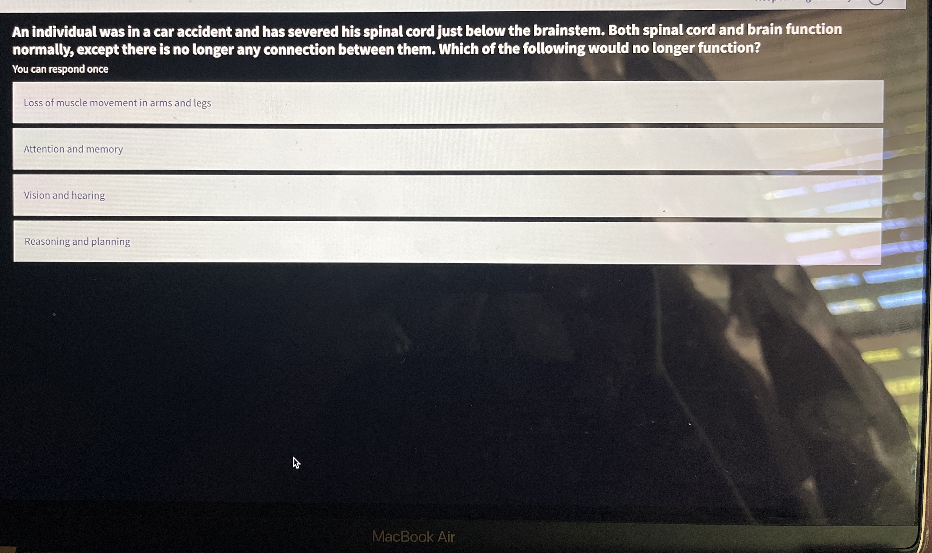 Solved An individual was in a car accident and has severed | Chegg.com