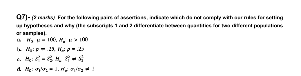 Solved Q7)- (2 marks) For the following pairs of assertions, | Chegg.com