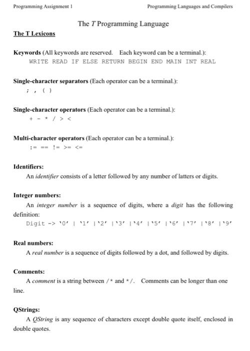 Solved Programming Assignment Programming Languages And