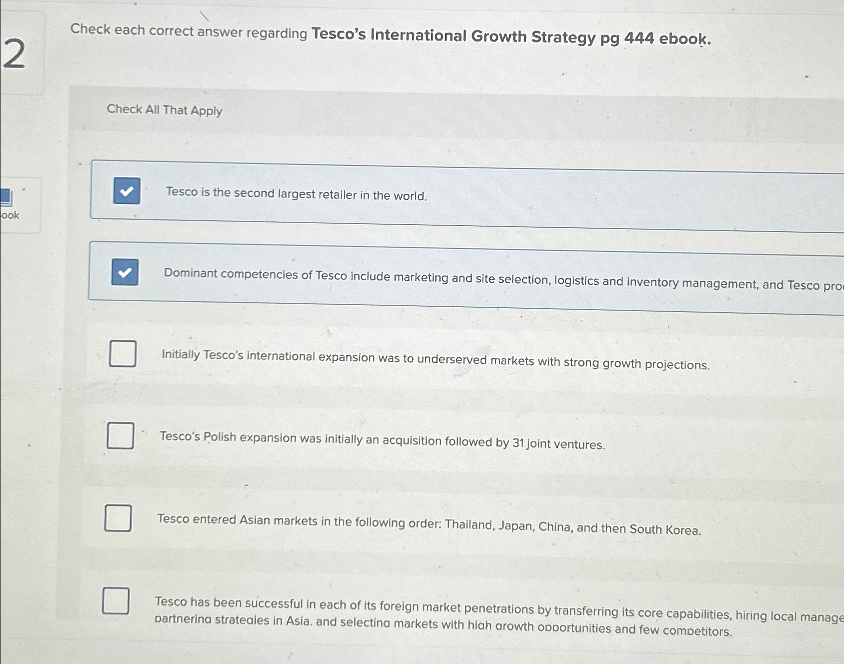 Solved Check each correct answer regarding Tesco's | Chegg.com