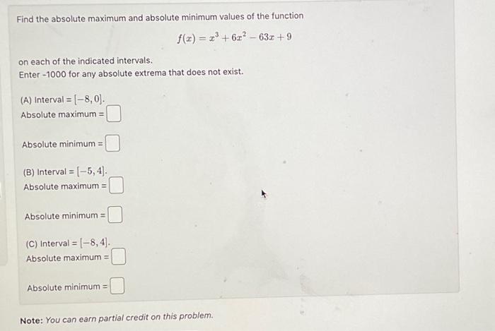 Solved Find The Absolute Maximum And Absolute Minimum Values 
