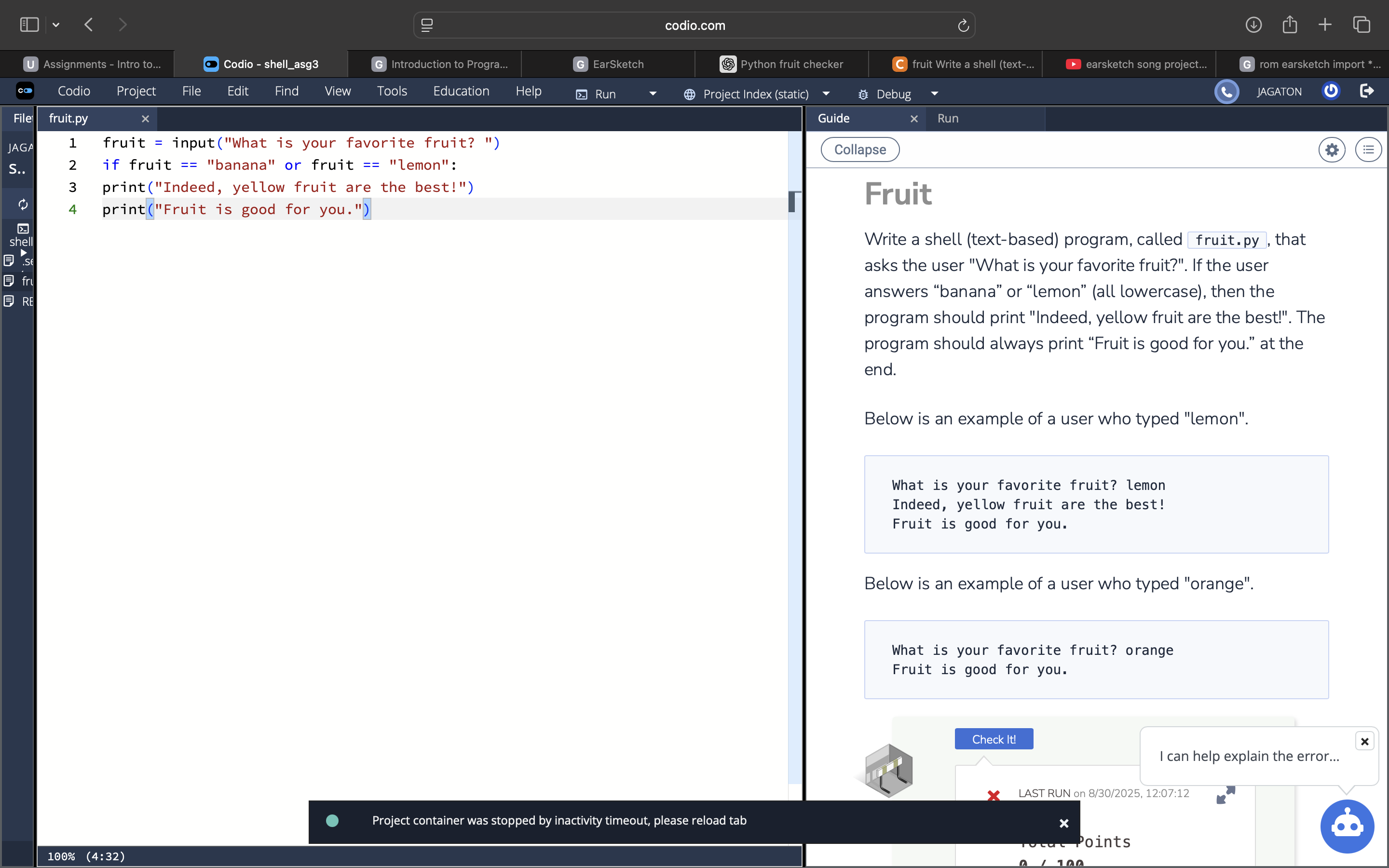 Fruit Write a shell (text-based) ﻿program, called | Chegg.com