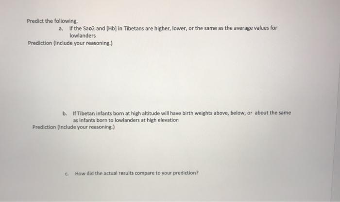 Solved Predict the following a. If the Sao2 and (Hb) in | Chegg.com