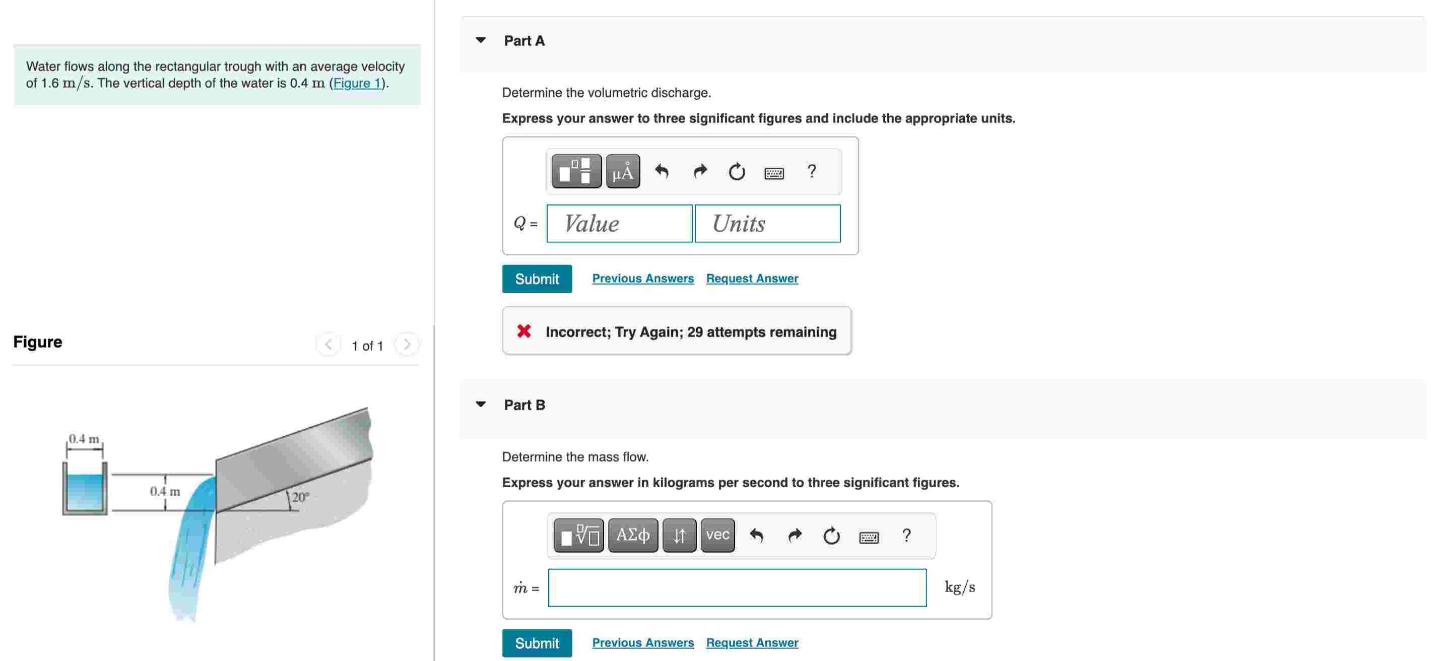 Solved Water flows along the rectangular trough with an | Chegg.com