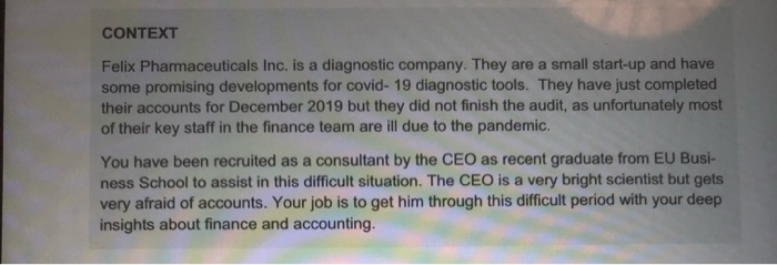 CONTEXT Felix Pharmaceuticals Inc. is a diagnostic | Chegg.com