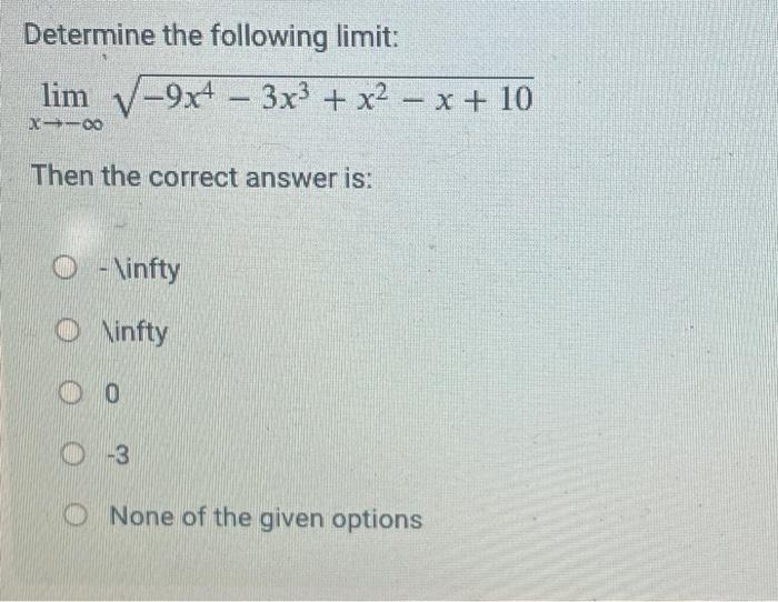 Solved Determine the following limit: | Chegg.com