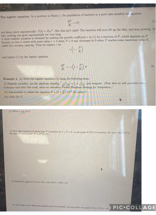 Solved The logistic equation. In a problem in Exam 1, the | Chegg.com