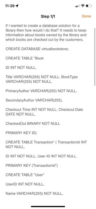Solved Step 1/1 Done If I wanted to create a database | Chegg.com