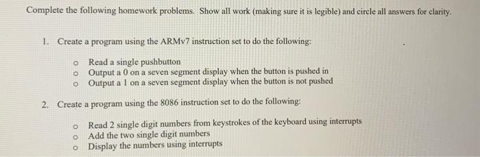 Solved Complete the following homework problems. Show all | Chegg.com