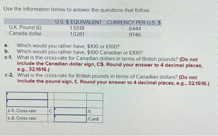 Solved Use the information below to answer the questions | Chegg.com