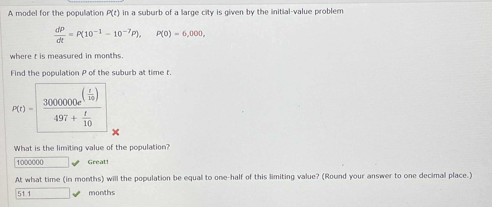 Solved A model for the population P(t) ﻿in a suburb of a | Chegg.com