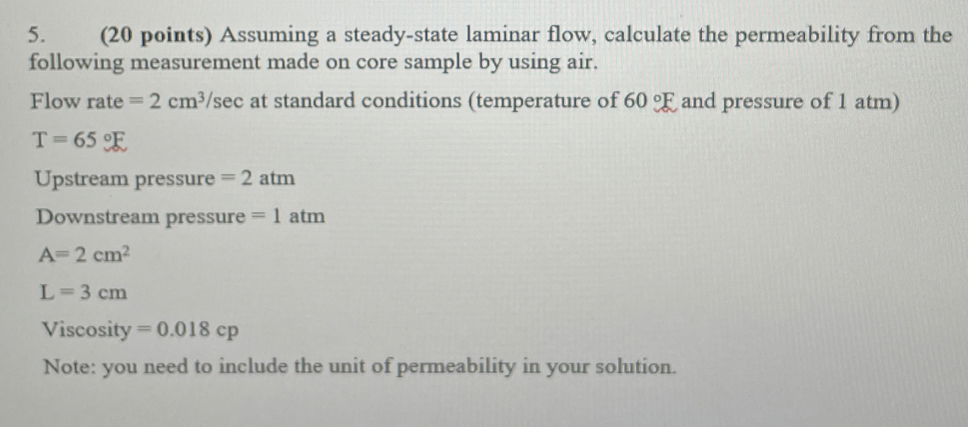 Solved ( 20 ﻿points) ﻿Assuming a steady-state laminar flow, | Chegg.com