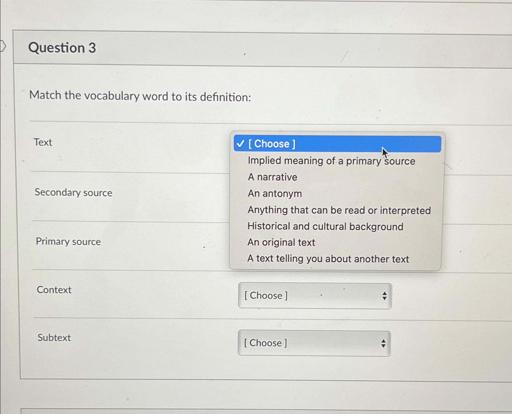 Solved Question 3Match the vocabulary word to its | Chegg.com
