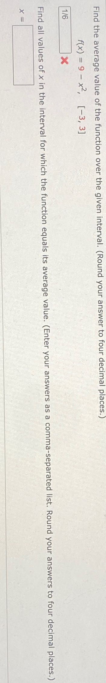 Solved Find the average value of the function over the given | Chegg.com