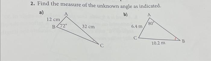 Solved 2. Find the measure of the unknown angle as | Chegg.com