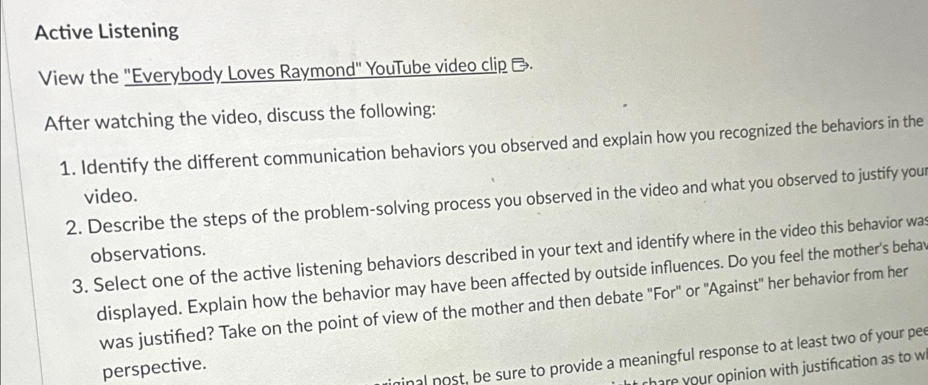 Solved Active ListeningView the "Everybody Loves Raymond" | Chegg.com