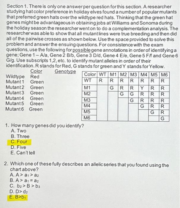 Solved Section 1 There Is Only One Answerper Question For