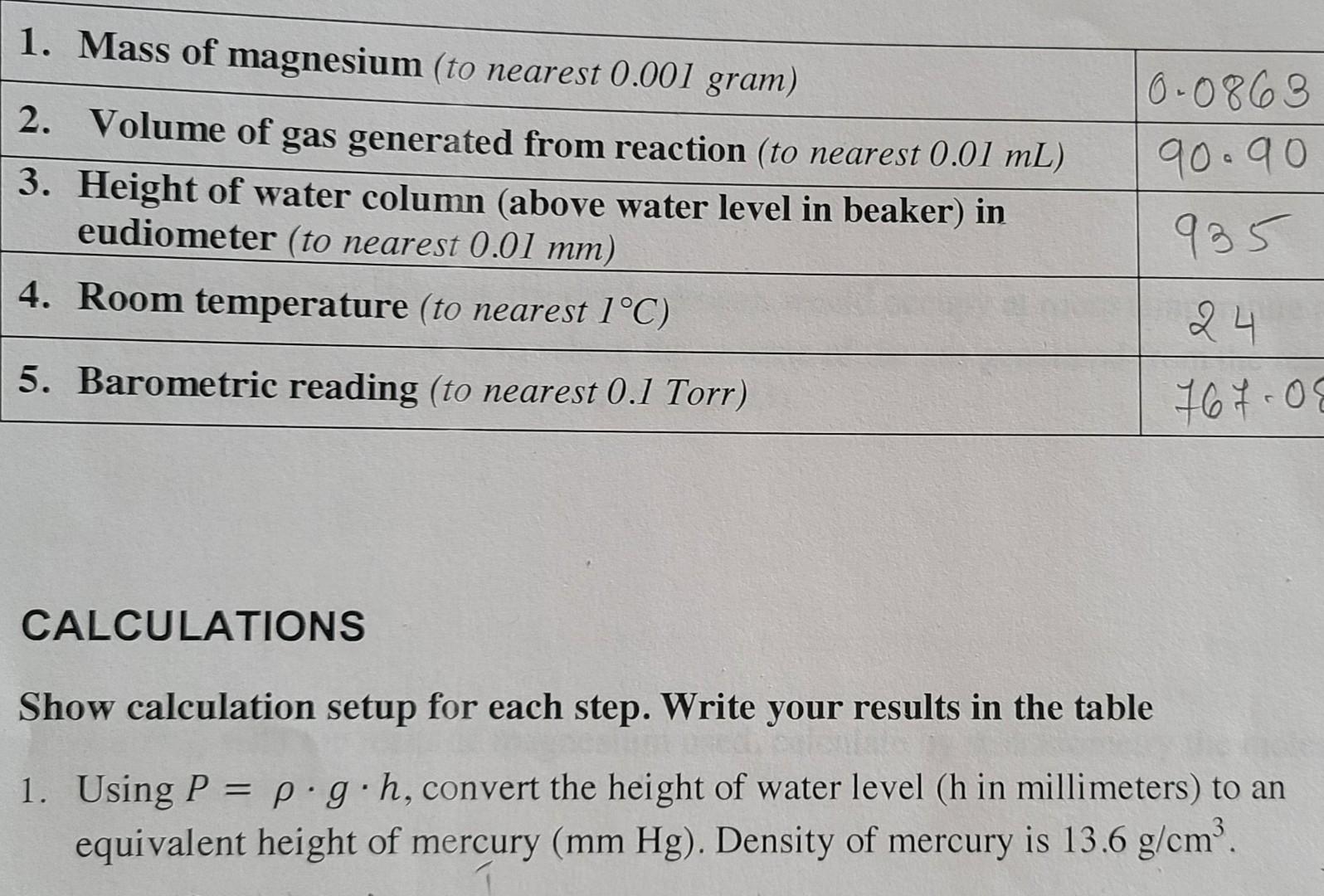 Solved CALCULATIONS Show calculation setup for each step. | Chegg.com