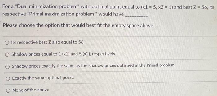 Solved For a "Dual minimization problem" with optimal point | Chegg.com