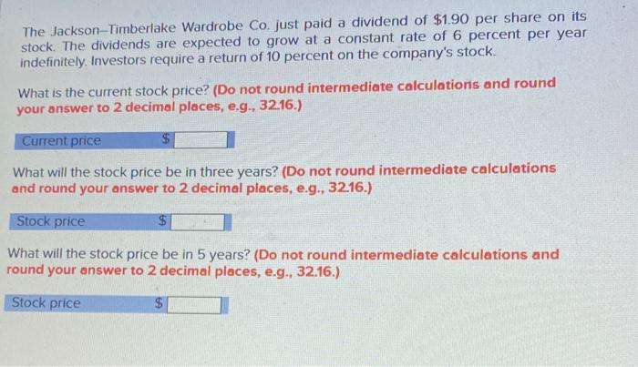 Solved The Jackson-Timberlake Wardrobe Co. just paid a | Chegg.com