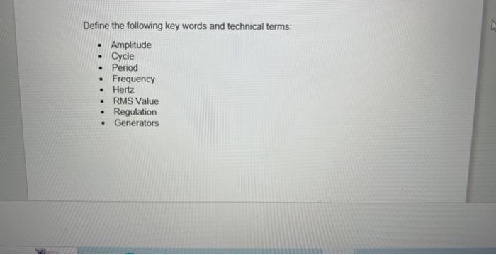 Solved Define the following key words and technical terms: - | Chegg.com