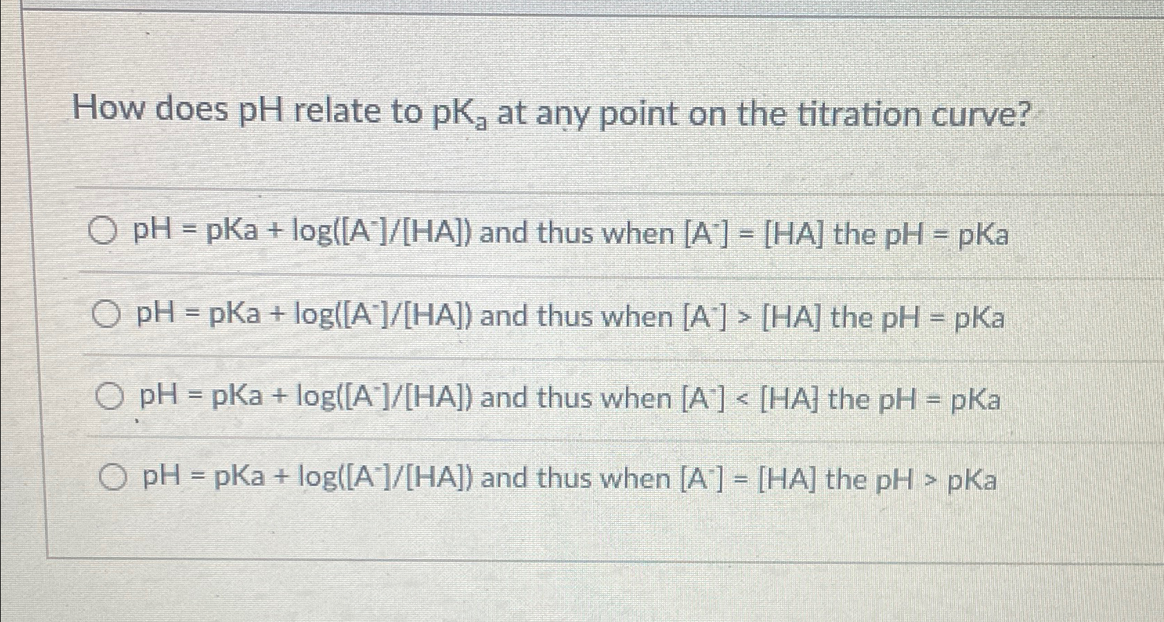 Solved How does pH ﻿relate to pKa ﻿at any point on the | Chegg.com