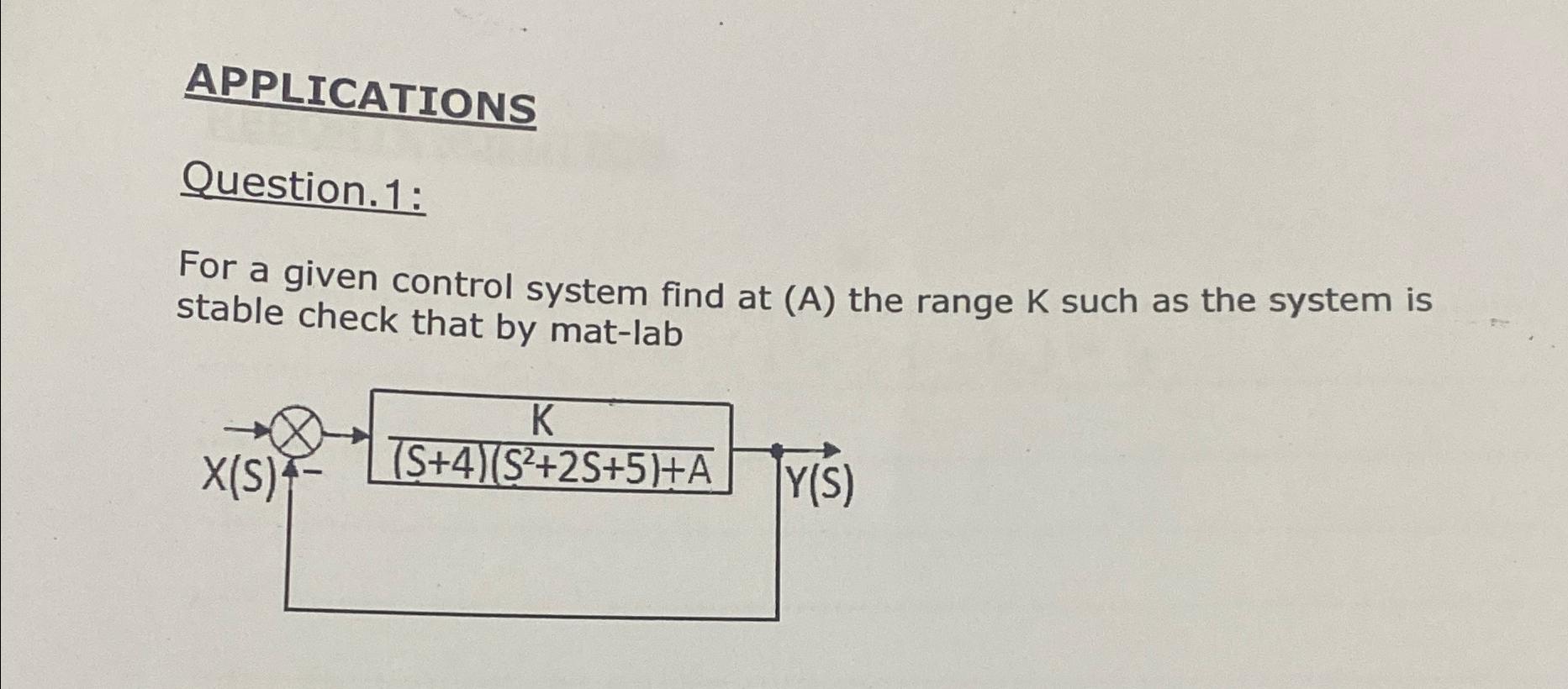 APPLICATIONSQuestion.1:For a given control system | Chegg.com
