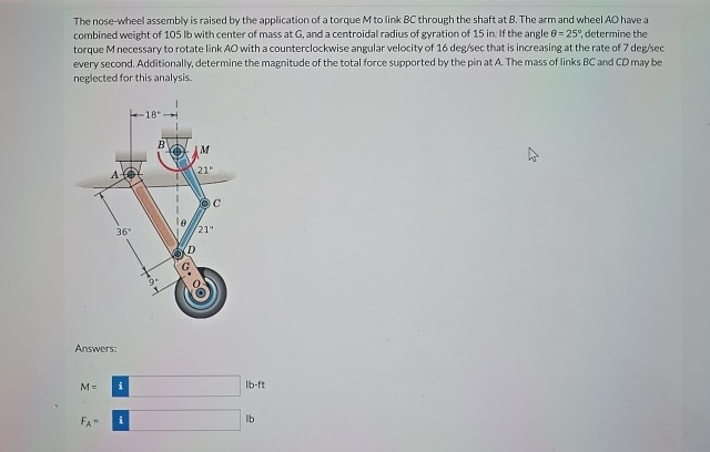 Solved The nose-wheel assembly is raised by the application | Chegg.com