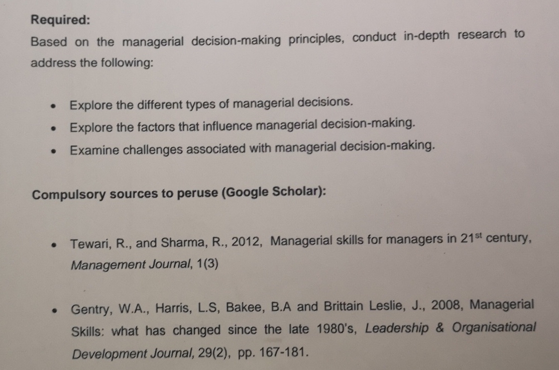 Solved Required:Based on the managerial decision-making | Chegg.com