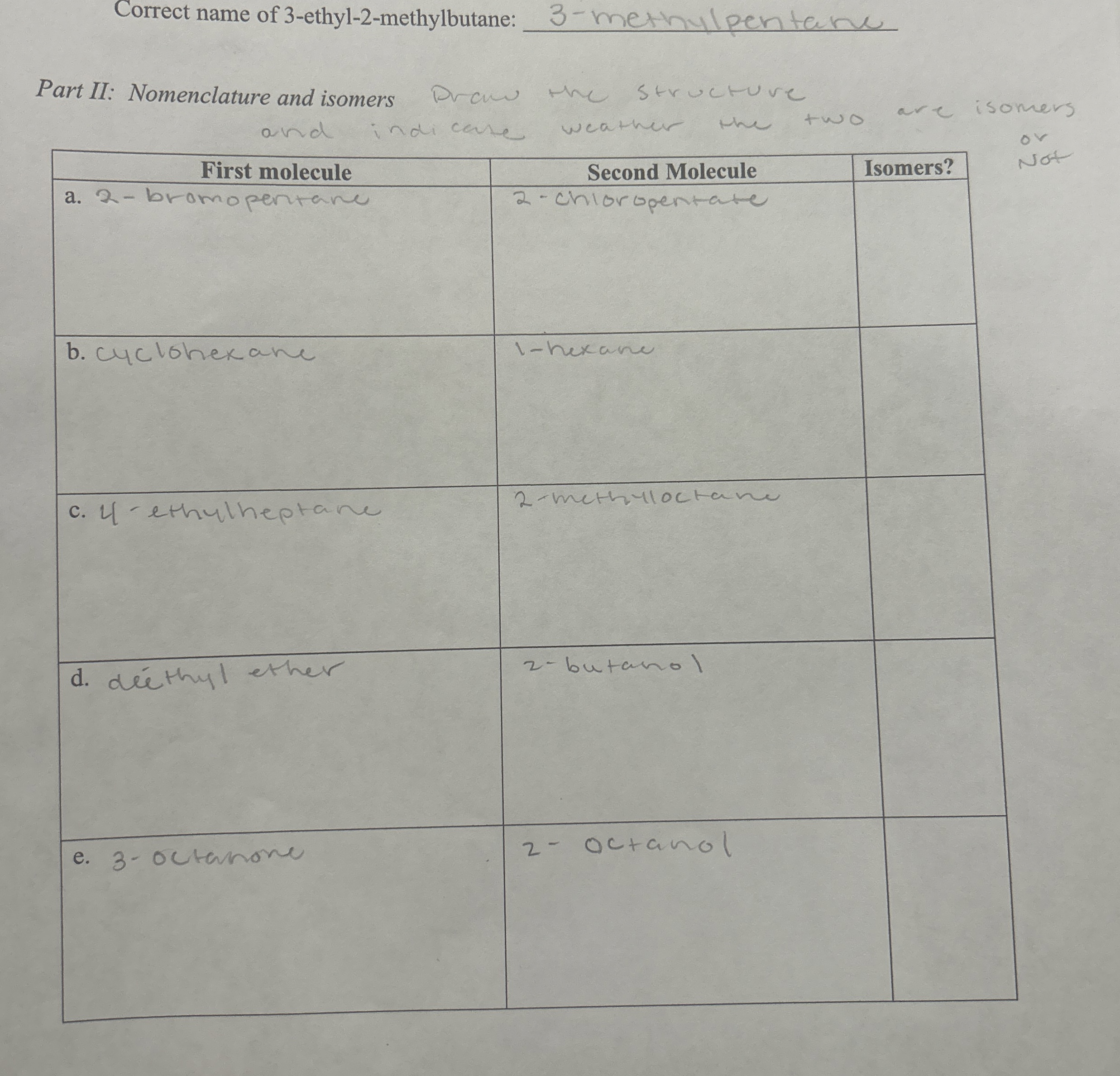 Solved Part II: Nomenclature and isomers Draw the structure | Chegg.com