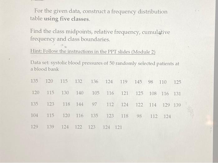 Solved For The Given Data Construct A Frequency 9409