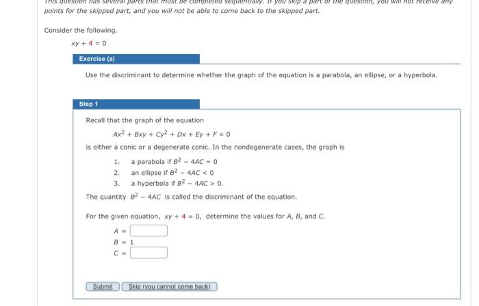 Solved points for the skipped part, and you will not be able | Chegg.com