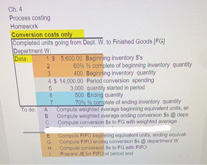 Solved Ch.4 Process costing Homework Conversion costs only | Chegg.com
