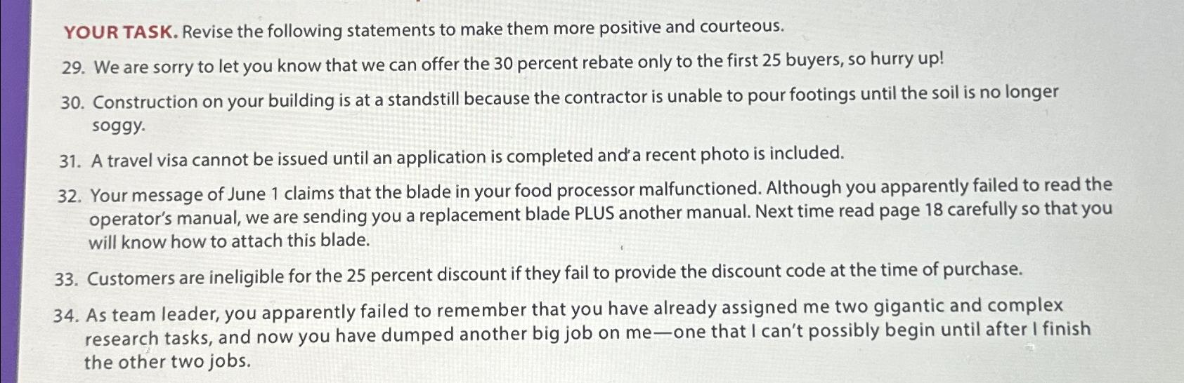 Solved YOUR TASK. Revise the following statements to make | Chegg.com