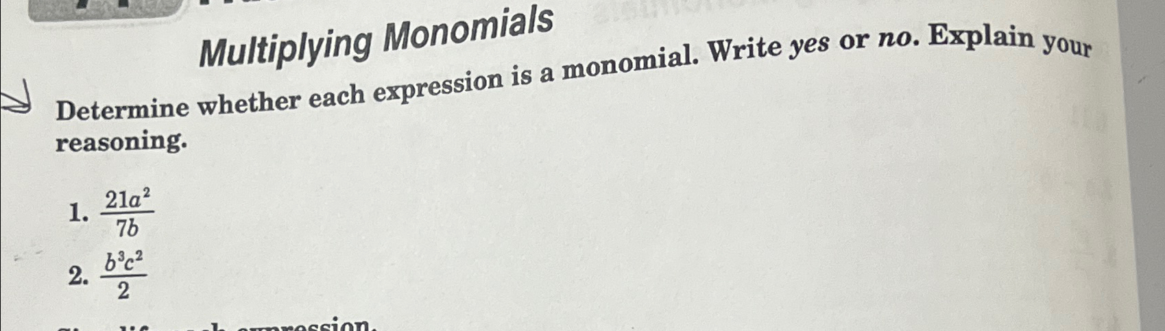 Solved Multiplying MonomialsDetermine whether each | Chegg.com