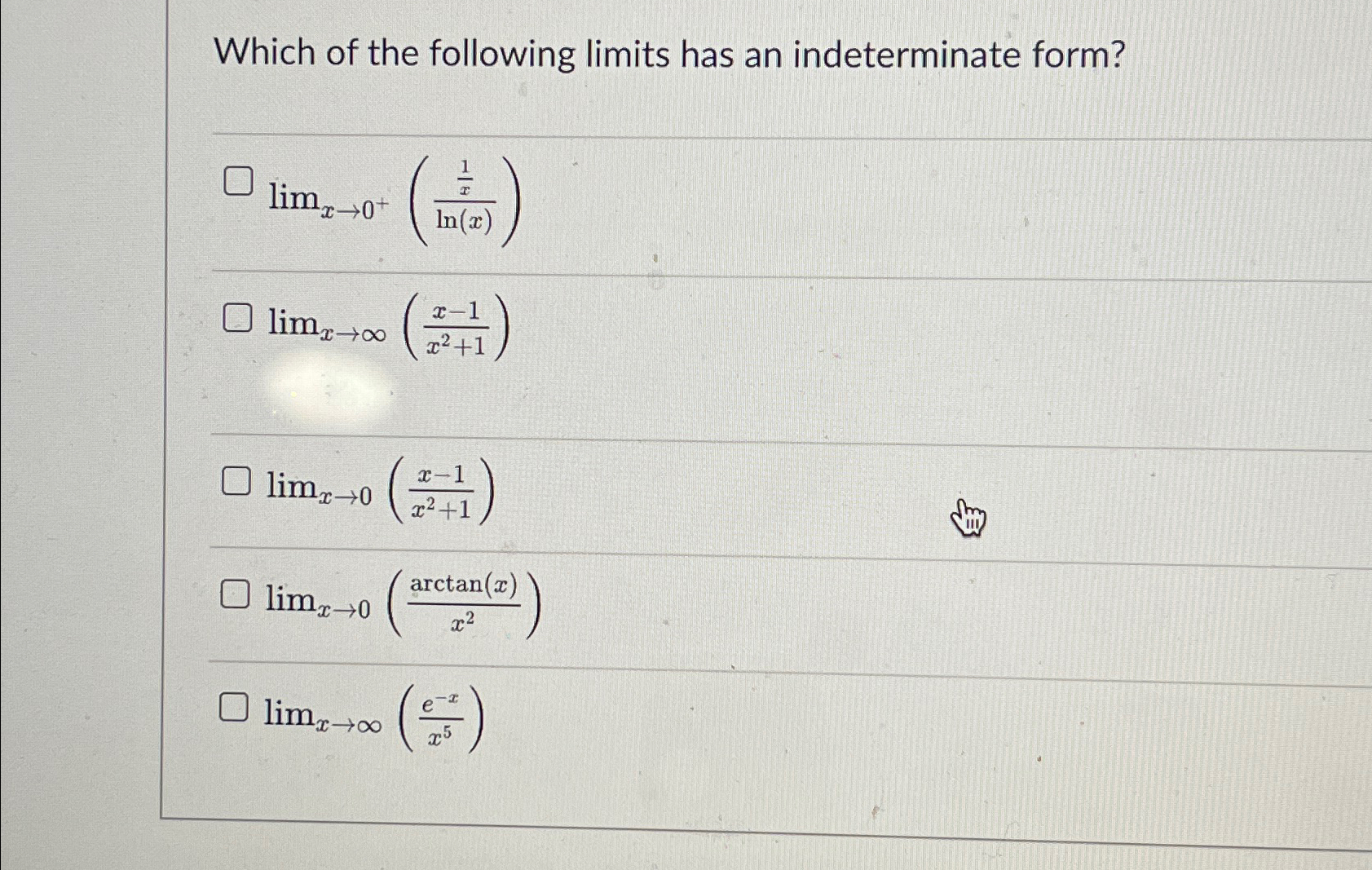Solved Which of the following limits has an indeterminate | Chegg.com