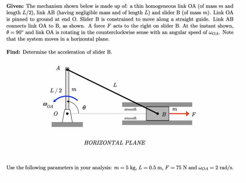 Solved m ﻿and length L2 L m O. ﻿Slider B is ﻿constrained to | Chegg.com