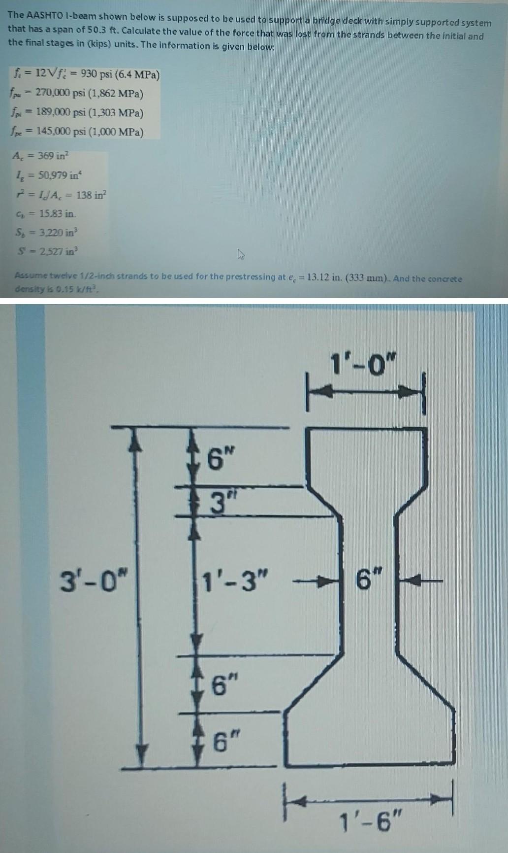 Solved The AASHTO I-beam shown below is supposed to be used | Chegg.com