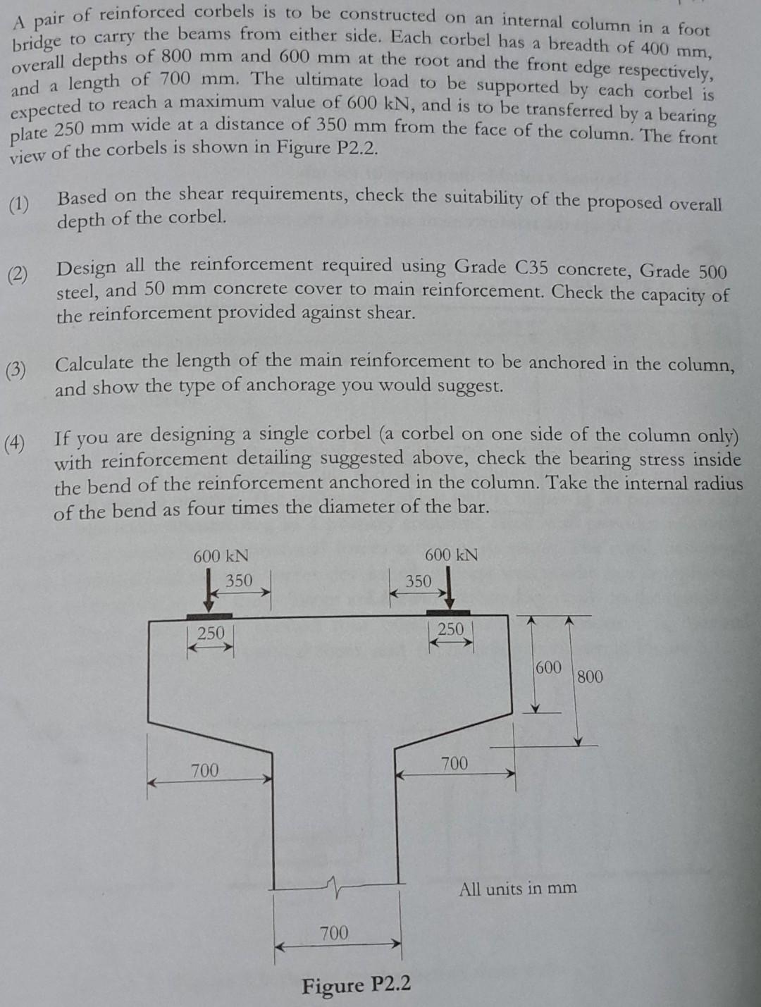 A pair of reinforced corbels is to be constructed on | Chegg.com