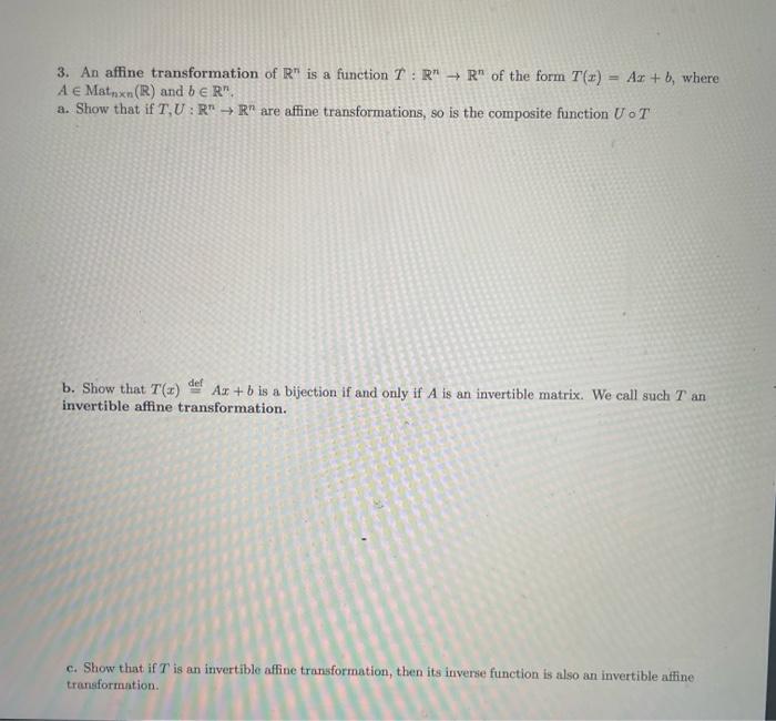 Solved An affine transformation of Rn ﻿is a function T:Rn→Rn | Chegg.com